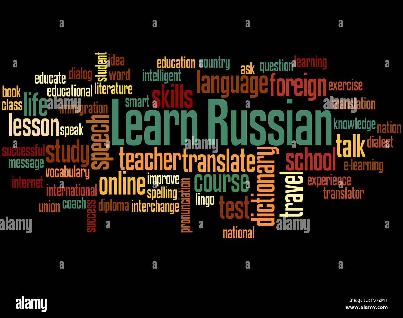 Learn Russian, word cloud concept on black background Stock Photo - Alamy