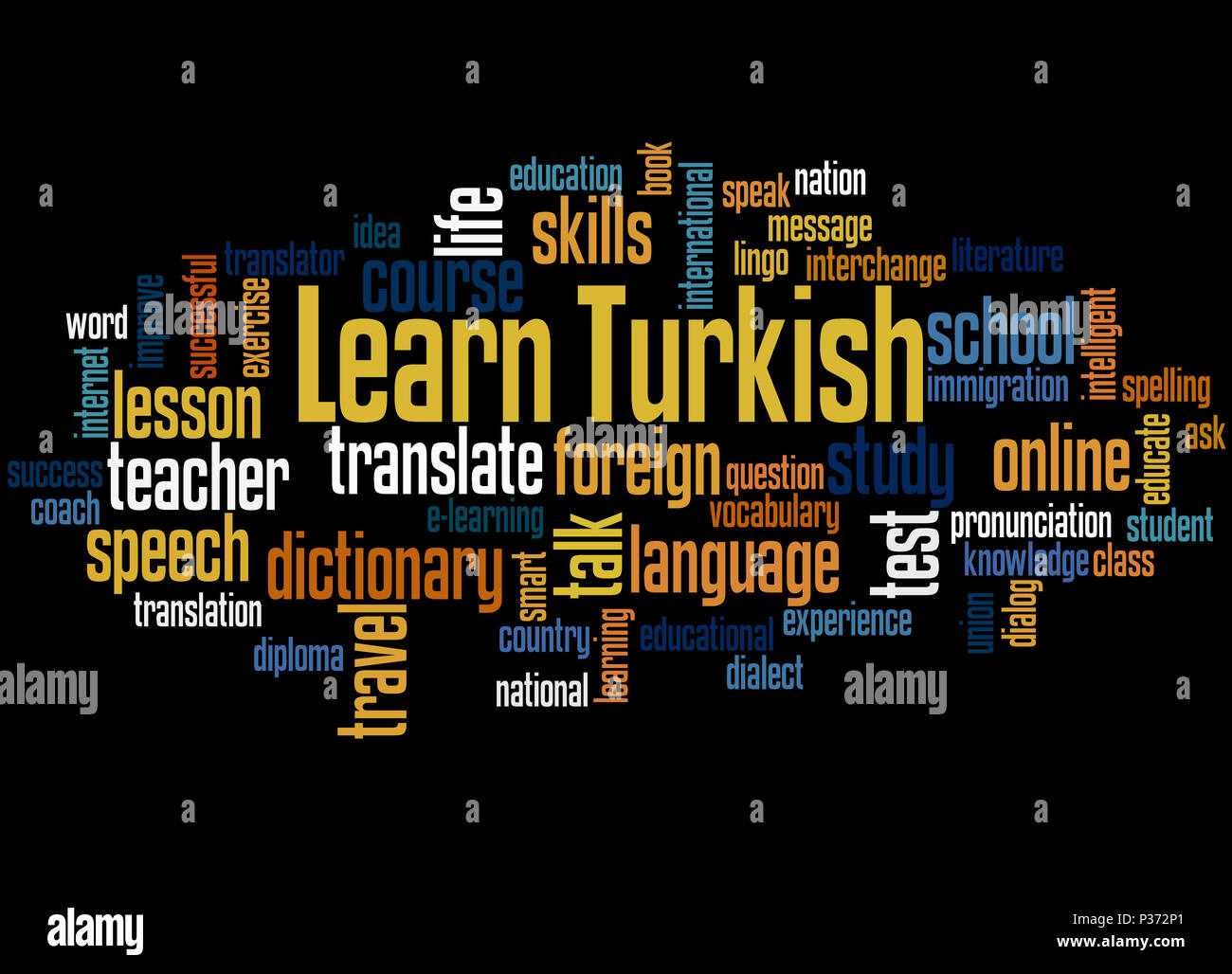 Learn Turkish, word cloud concept on black background Stock Photo - Alamy