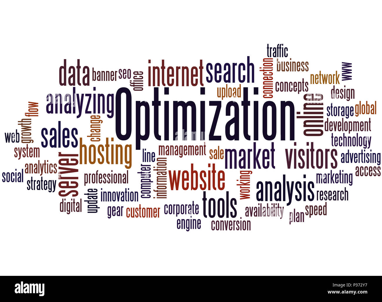 Optimization, word cloud concept on white background Stock Photo - Alamy