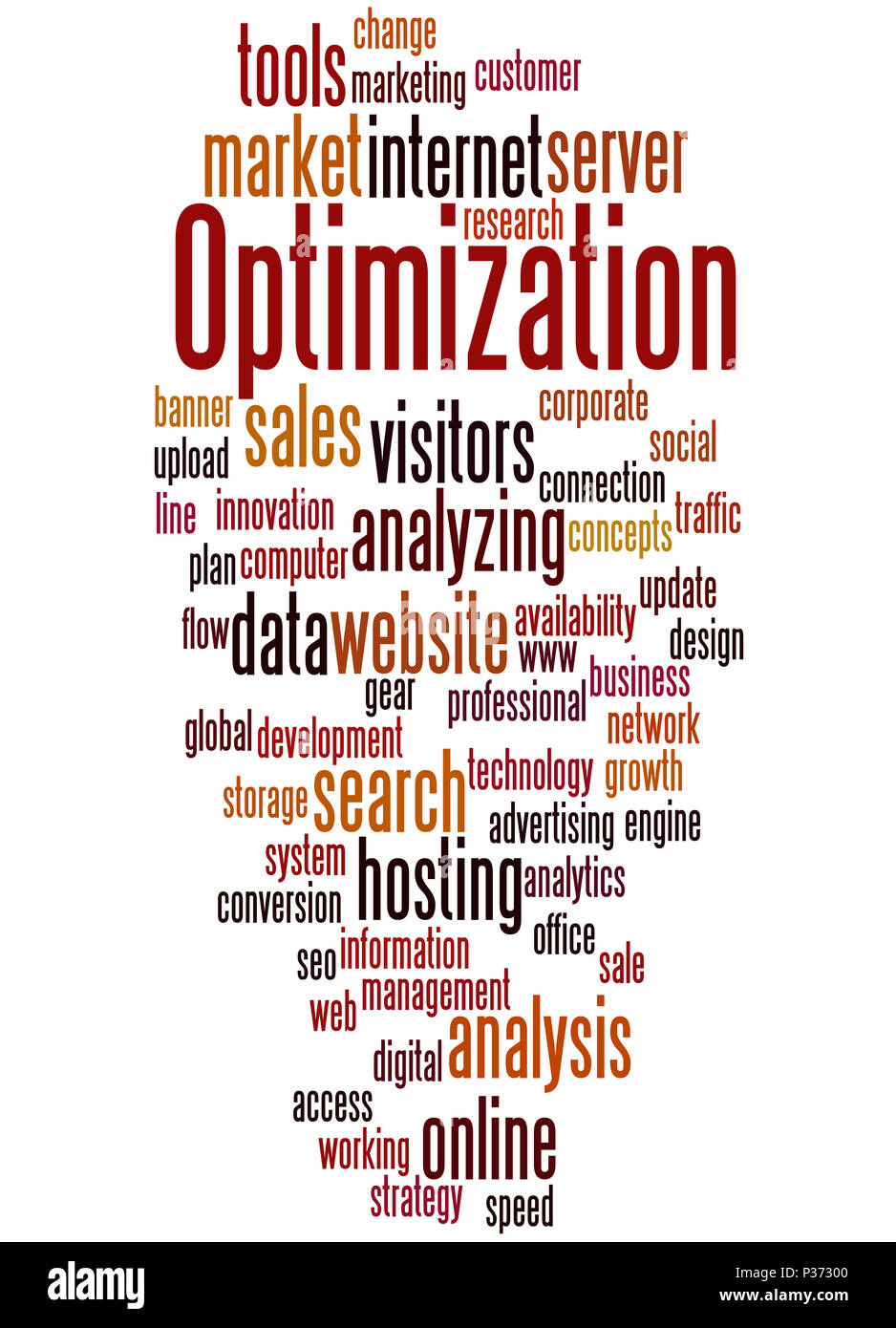 Optimization, word cloud concept on white background Stock Photo - Alamy