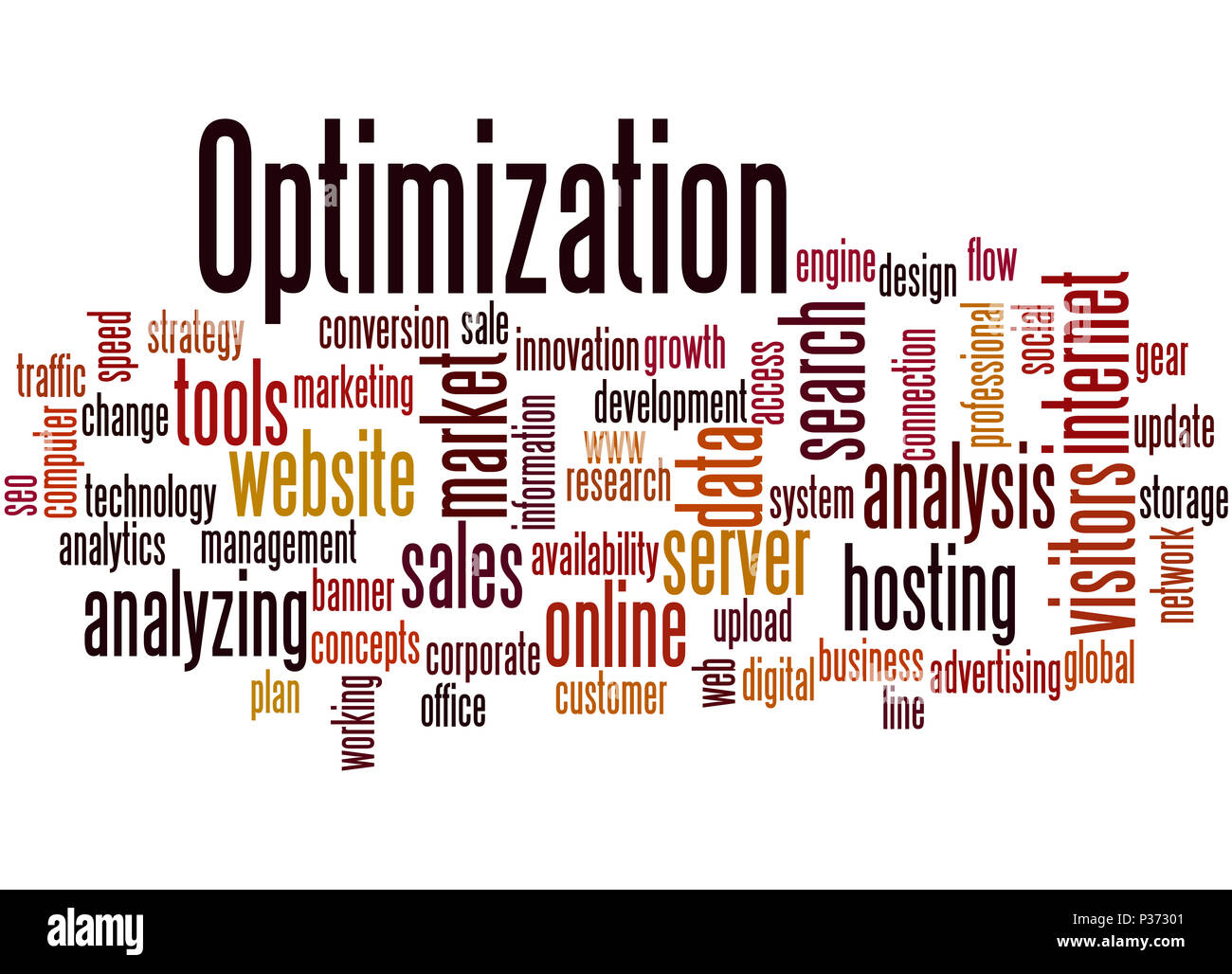 Optimization, word cloud concept on white background Stock Photo - Alamy