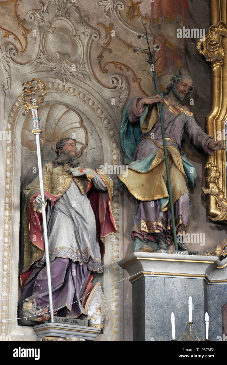 Saints Augustine and Joseph, statues on the main altar in the parish ...