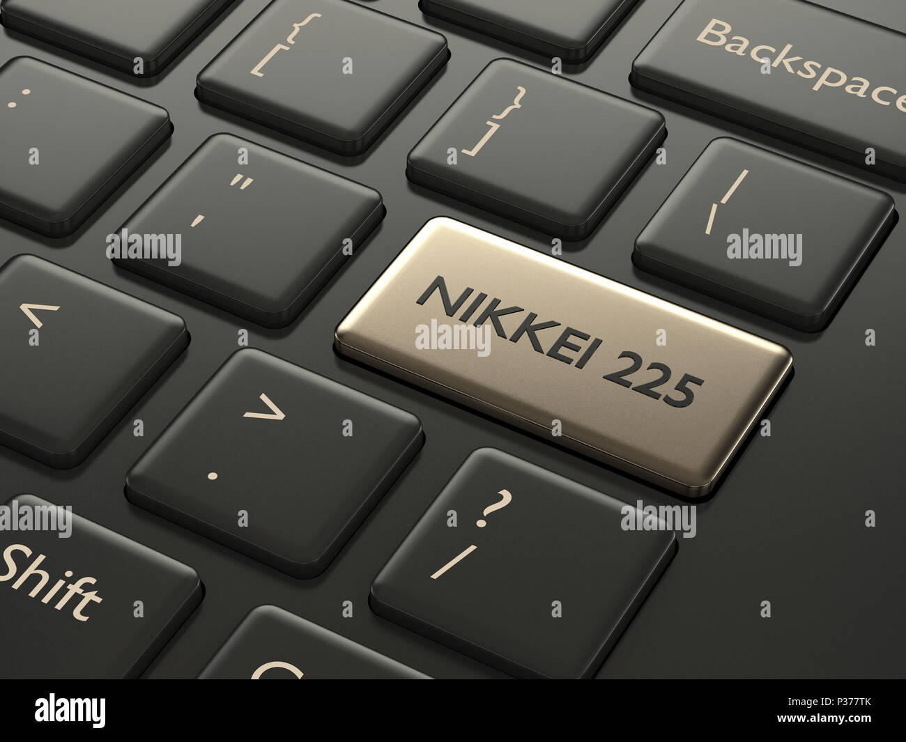 3d render closeup of computer keyboard with NIKKEI 225 index button ...