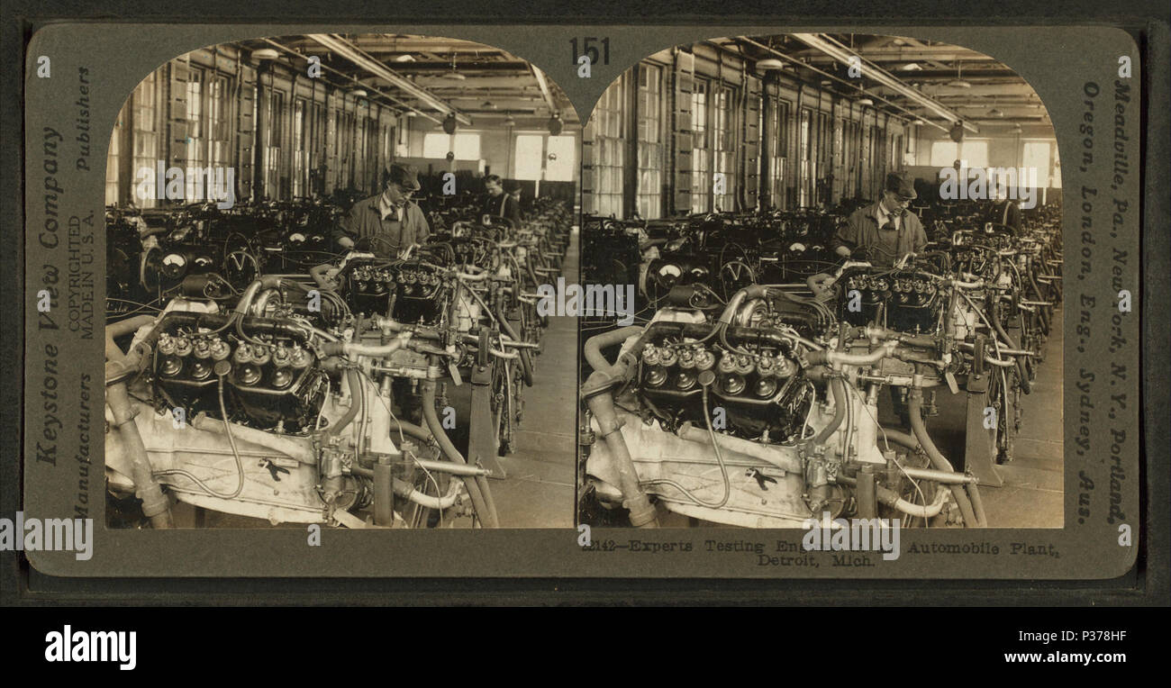. Experts testing engines in an automoblie plant. Created: 1920-1925 ...