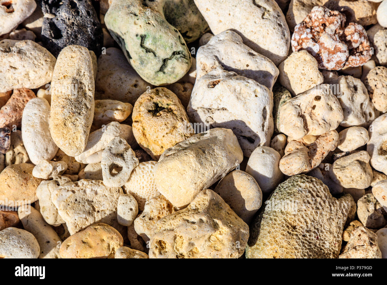 White sea washed corals and rocks on the beach, Boracay Island ...