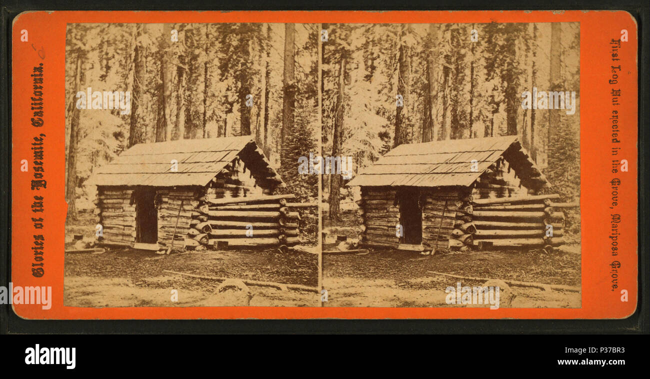 105 First log hut erected in the grove, Mariposa Grove, by E. & H.T ...