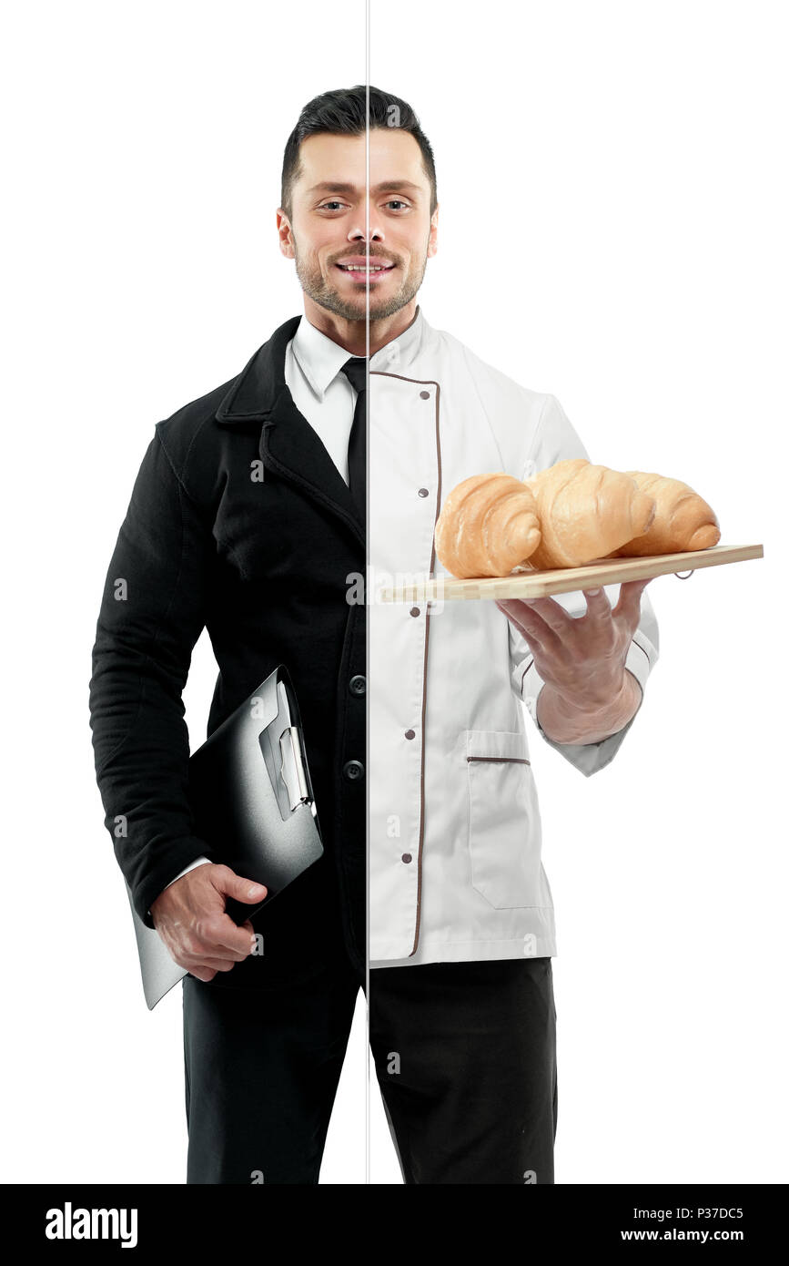 Comparison of businessman and chef's outlook. Businessman wearing ...