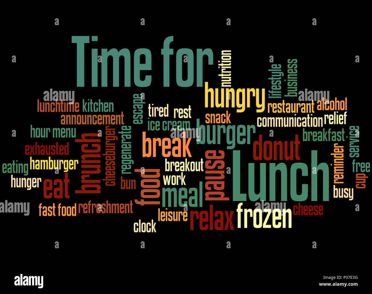 Time for Lunch, word cloud concept on black background Stock Photo - Alamy
