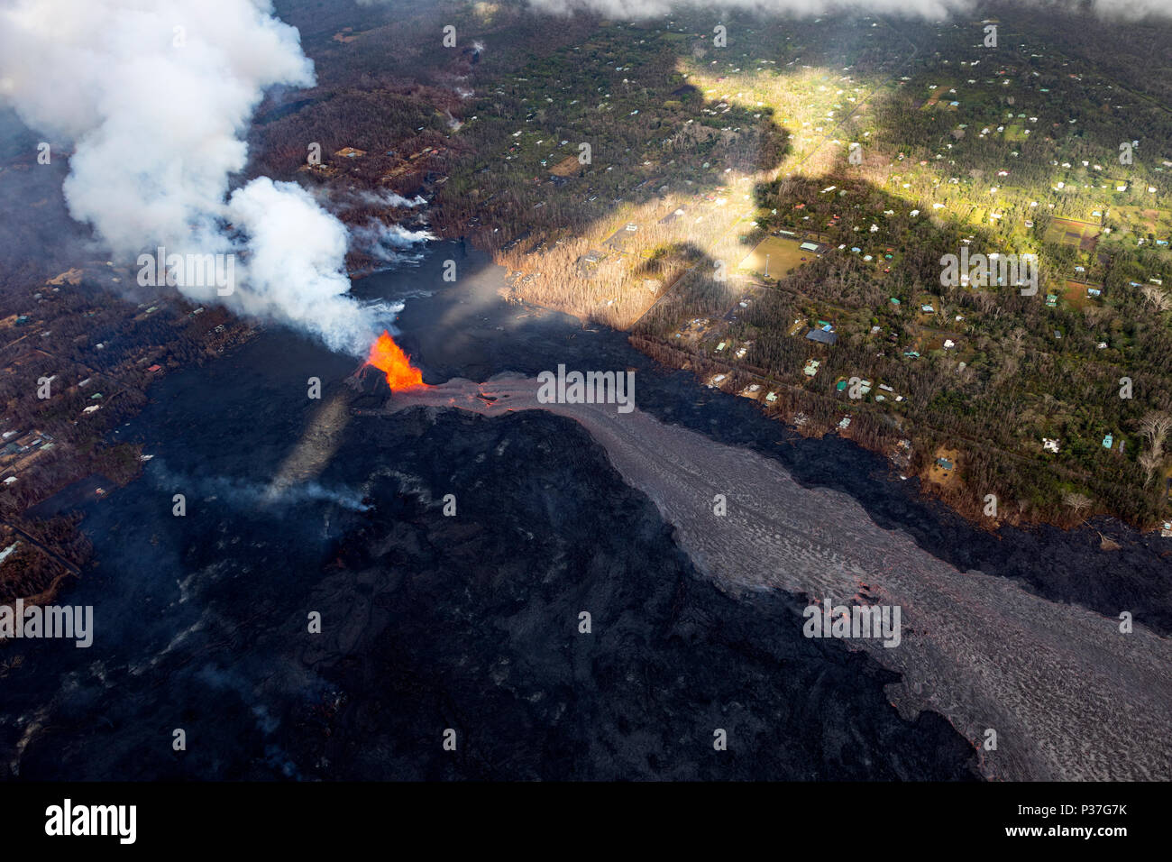 Aerial view of the eruption of the volcano Kilauea on Hawaii, in the ...