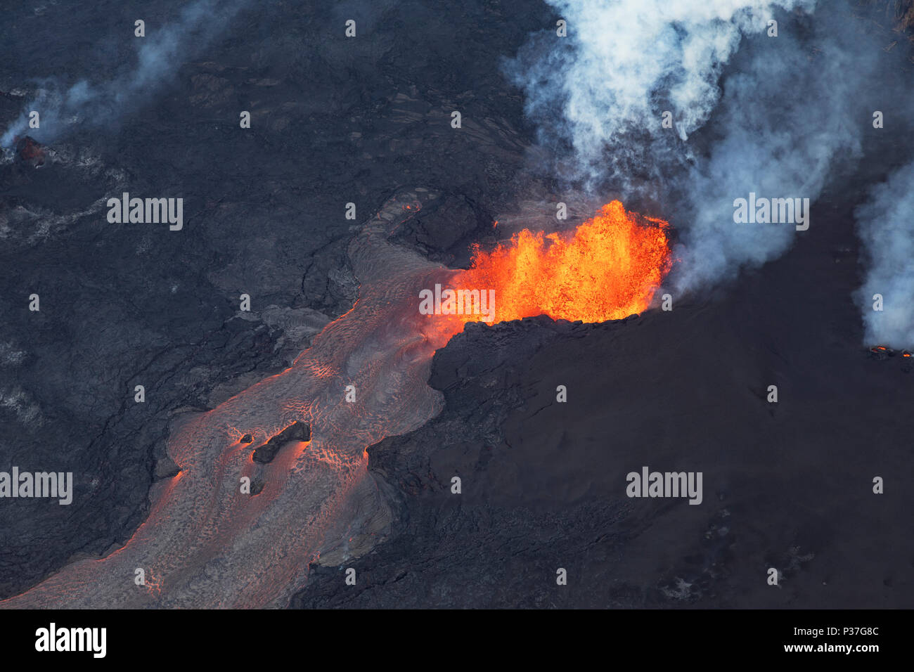 Aerial view of the eruption of the volcano Kilauea on Hawaii, in the ...