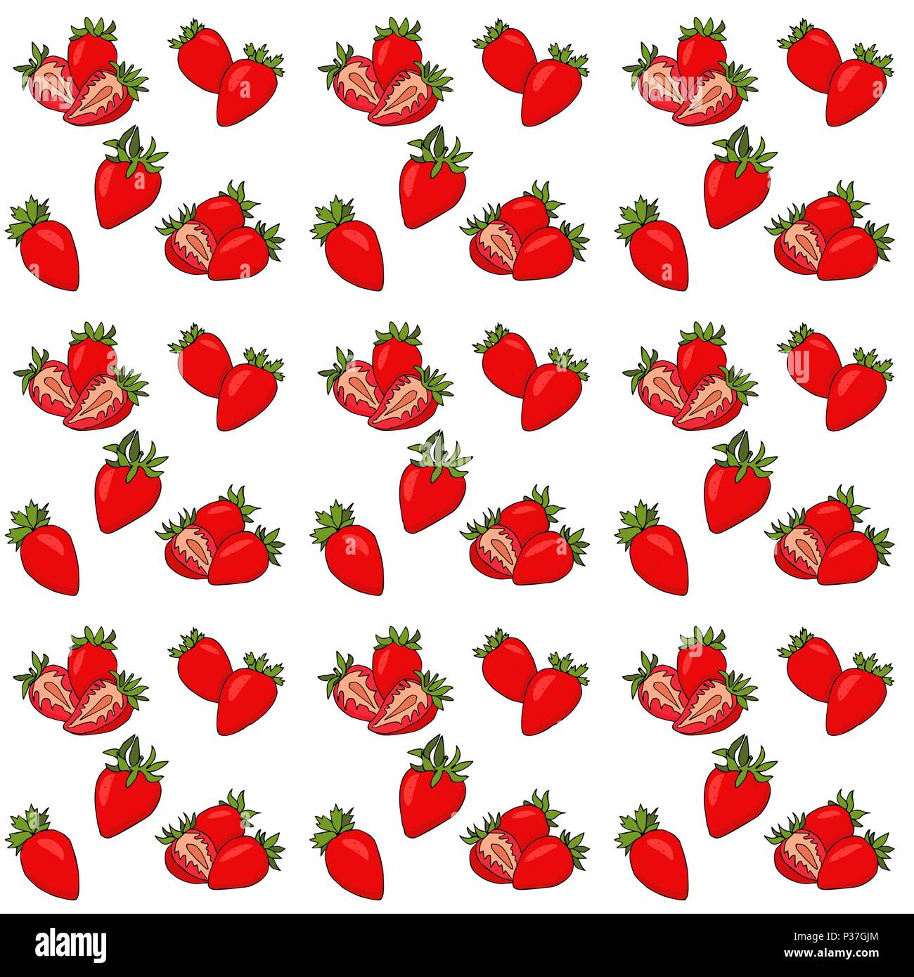 Seamless pattern with isolated hand drawn red strawberry. Vector ...