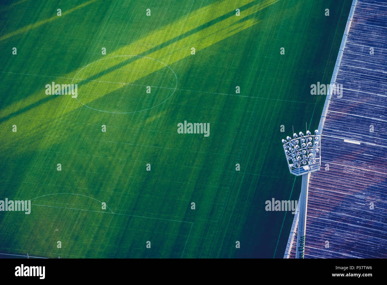 Soccer Field of a football stadium with spotlights Stock Photo - Alamy