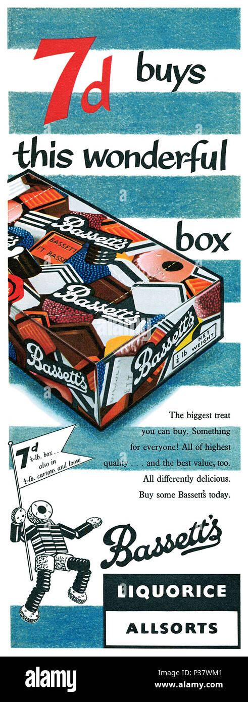 1955 British advertisement for Bassett's Liquorice Allsorts sweets ...