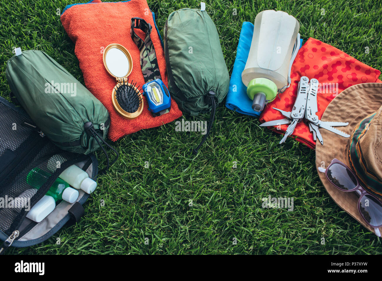 Set equipment for hiking and travel Stock Photo - Alamy