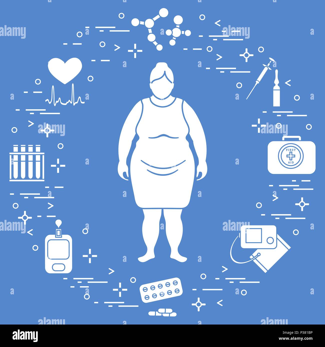 Fat woman, medical devices, tools and medicines. Health and treatment ...