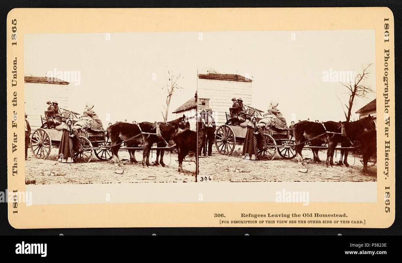 . English: Refugees leaving the old homestead . English: Stereograph ...