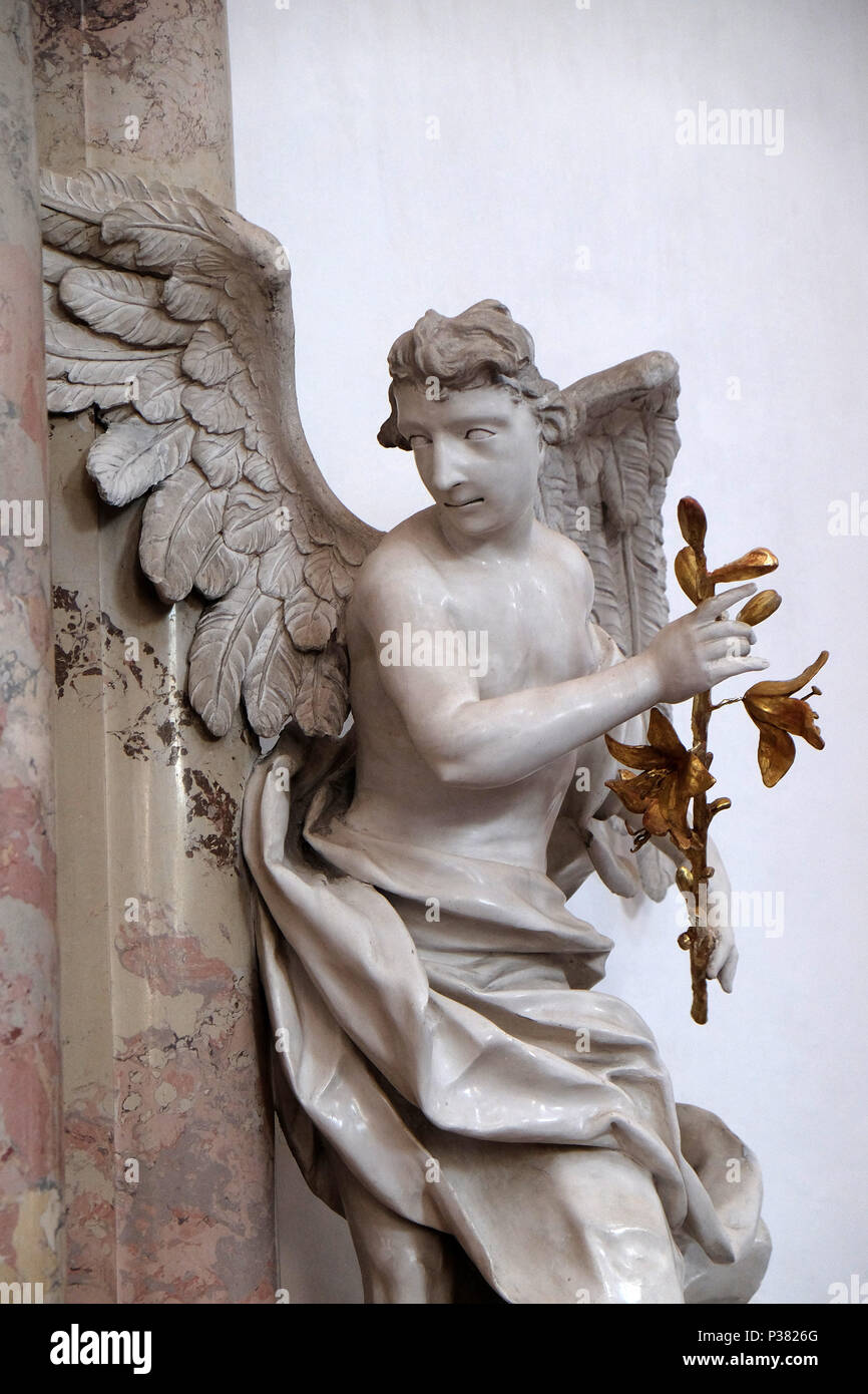 Angel statue in Amorbach Benedictine monastery church in the district ...