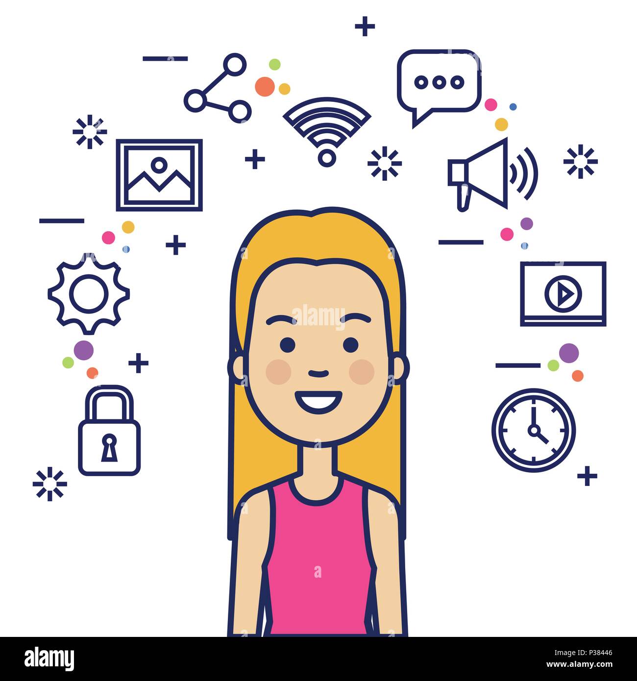 avatar woman with social media marketing vector illustration design ...
