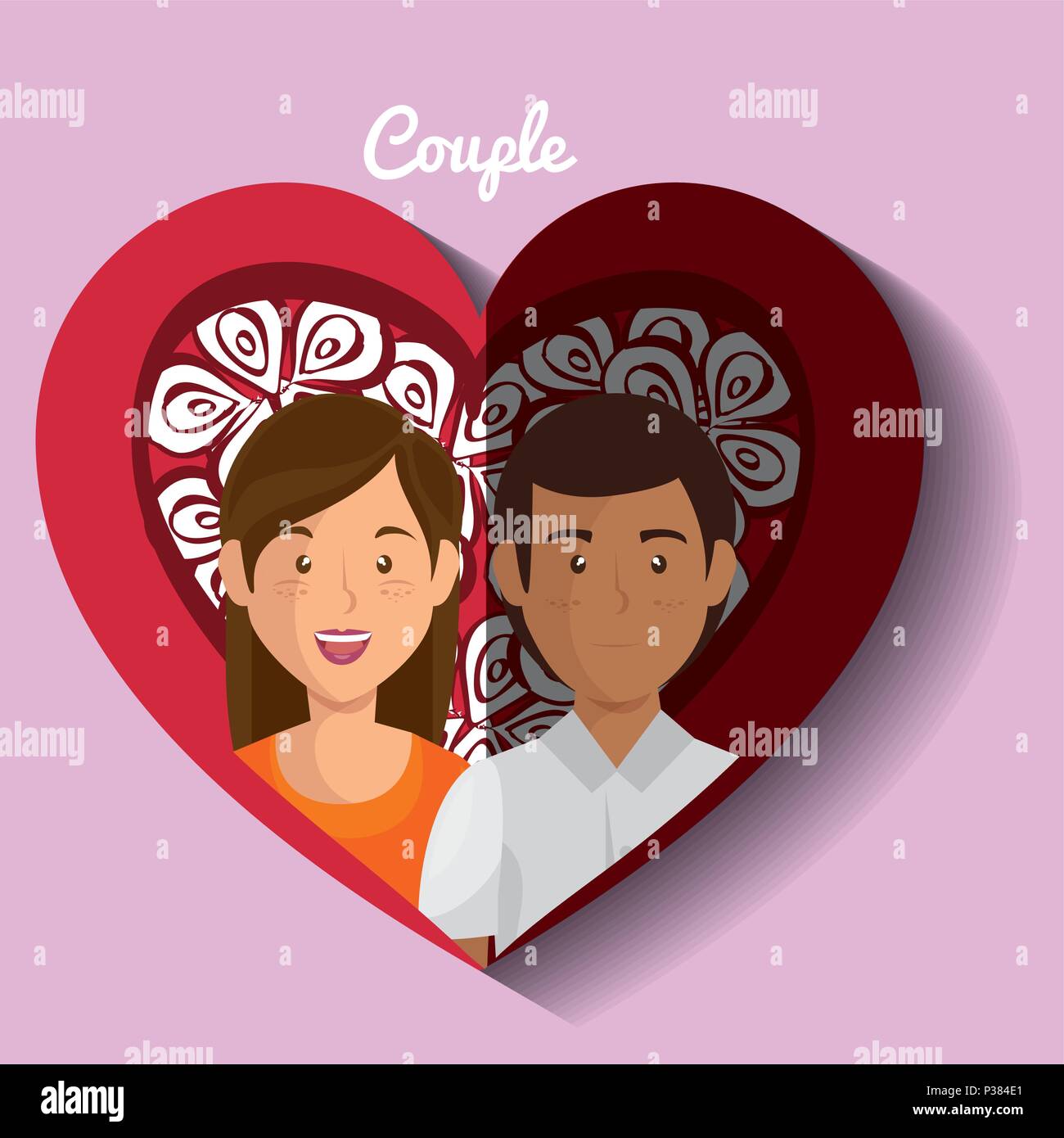 lovers couple in heart avatars characters vector illustration design ...