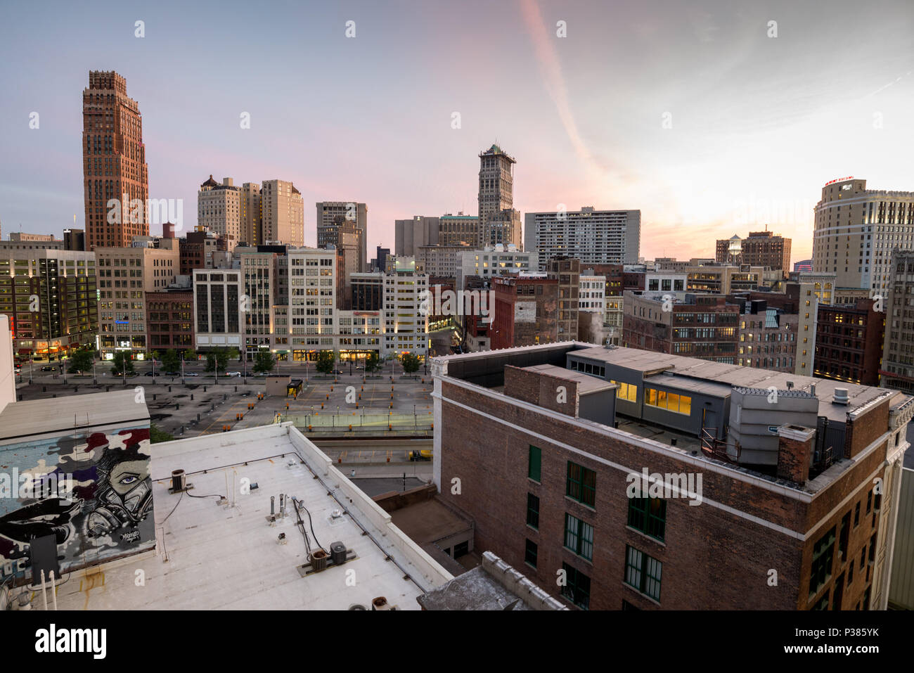 Downtown detroit aerial hi-res stock photography and images - Alamy