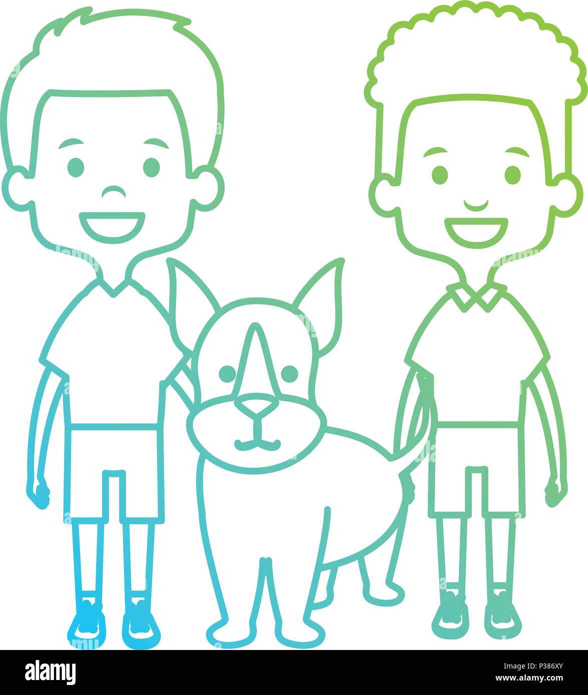 little kids with cute dog vector illustration design Stock Vector Image ...