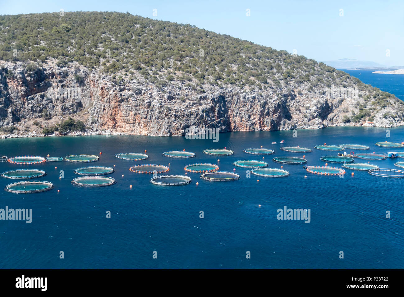 Fish farming in aquaculture in bay in the saronic gulf hi-res stock ...