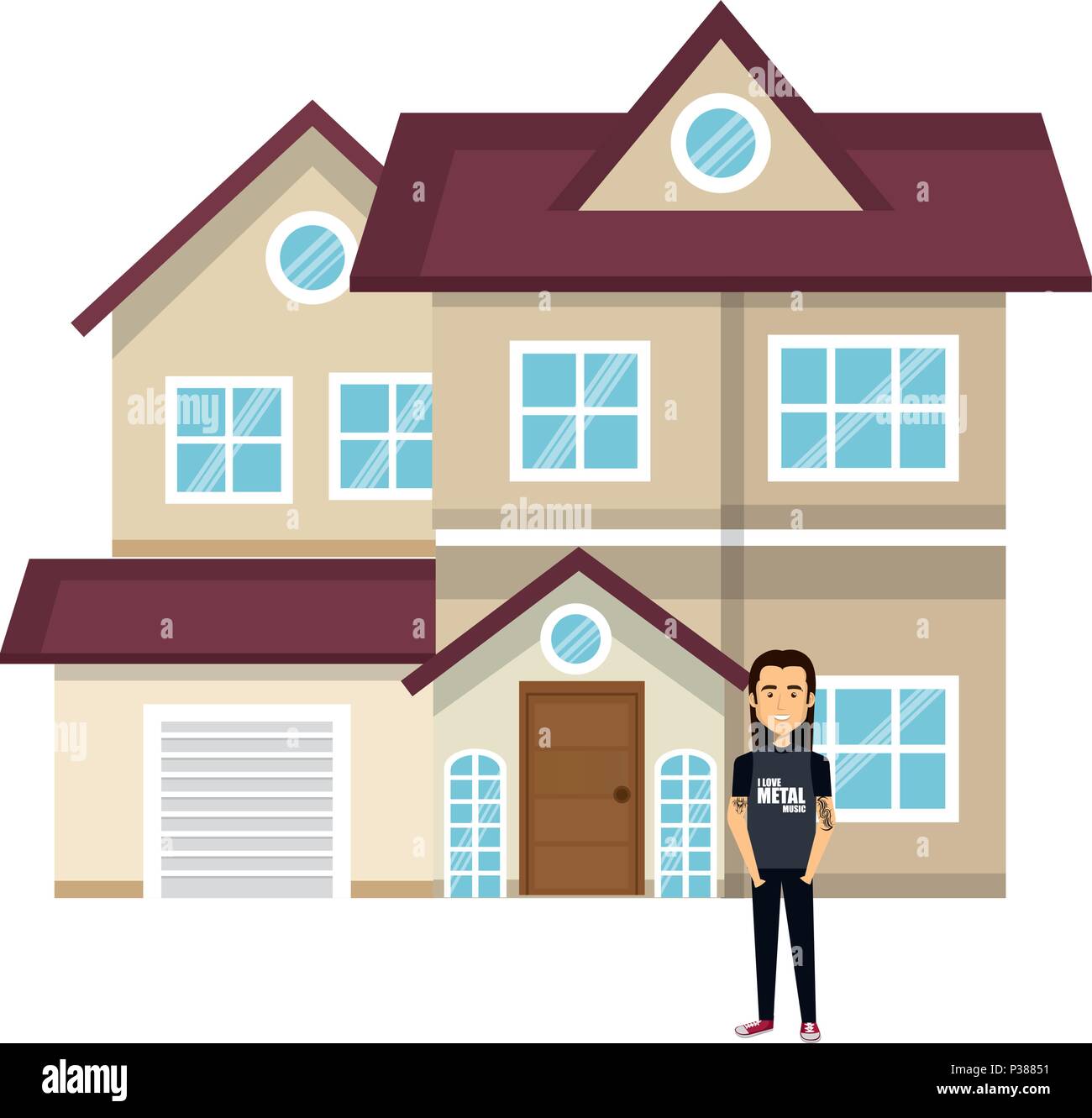 young man outside the house vector illustration design Stock Vector ...