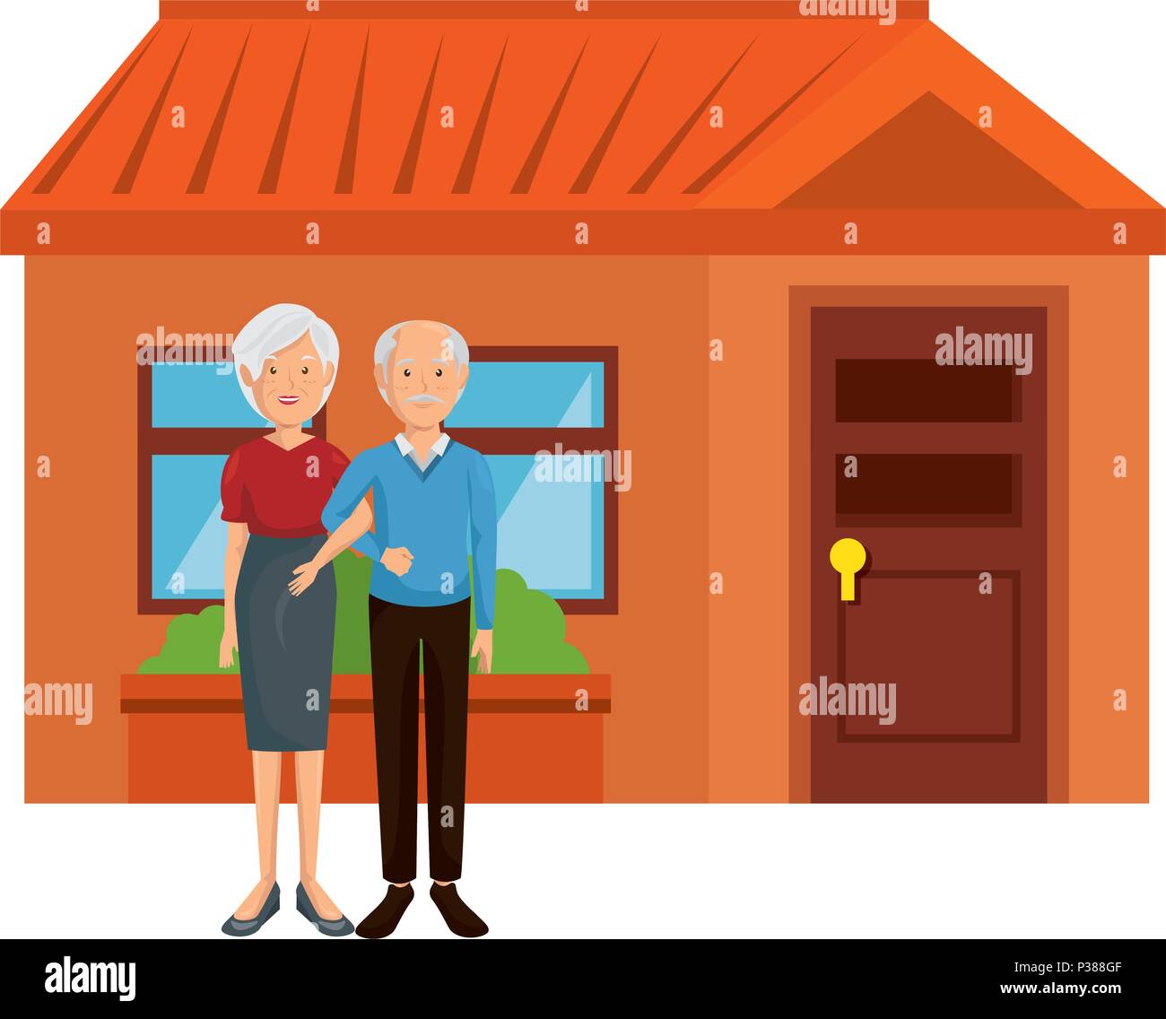 grandparents couple outside the house vector illustration design Stock ...
