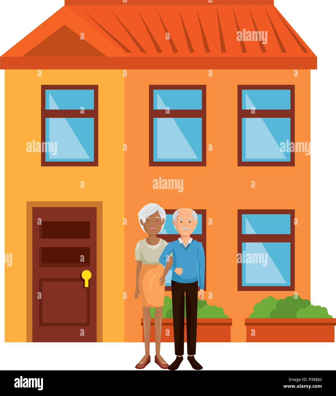 grandparents couple outside the house vector illustration design Stock ...