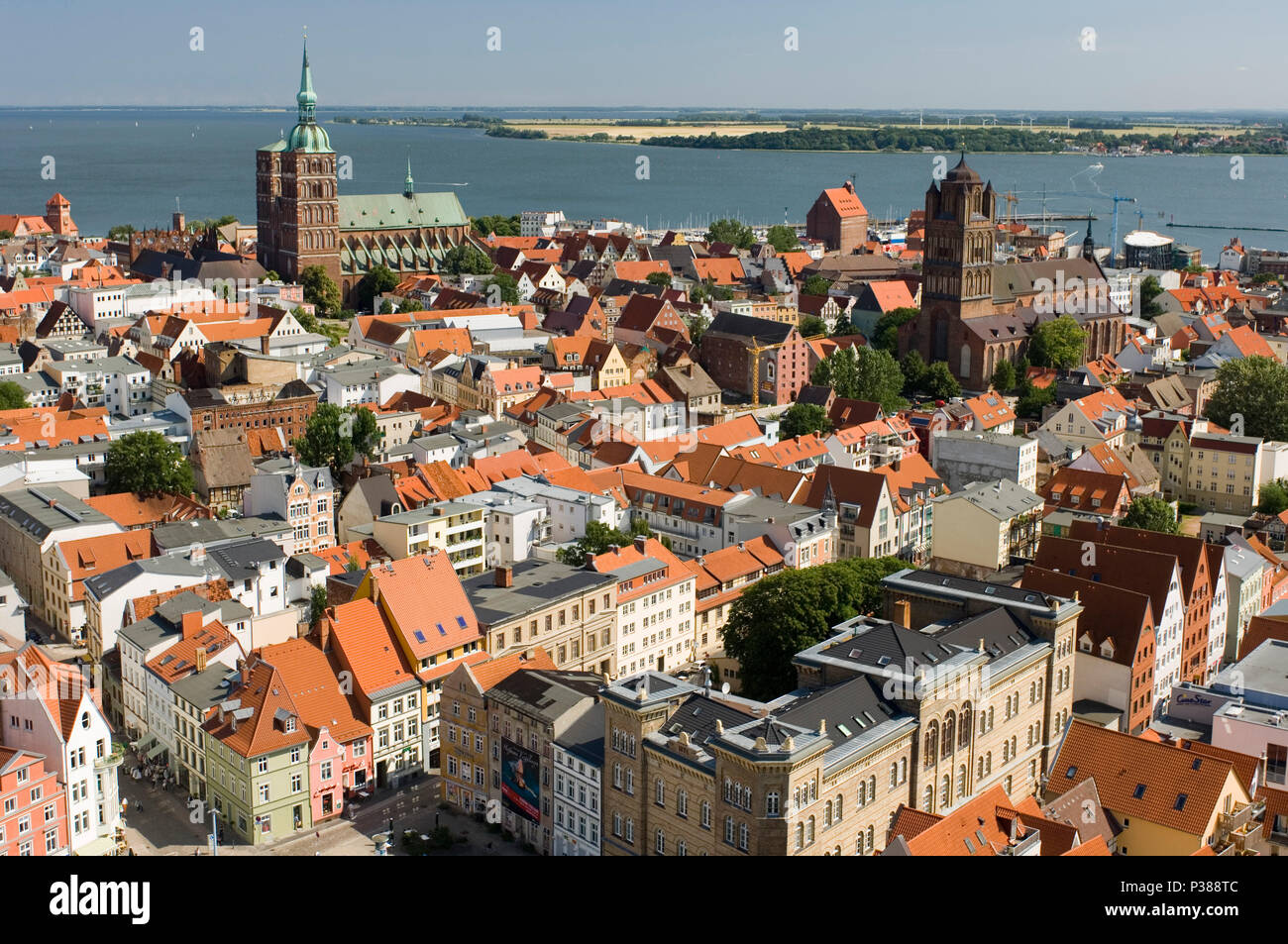 Stralsund, Germany, view from the tower of the St. Marienkirche over ...