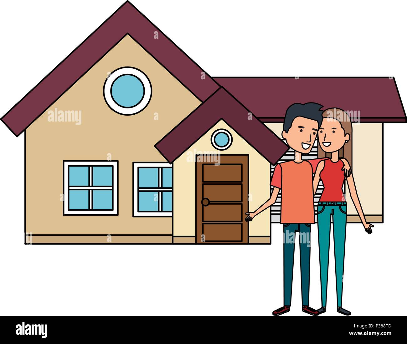 couple lovers outside the house vector illustration design Stock Vector ...