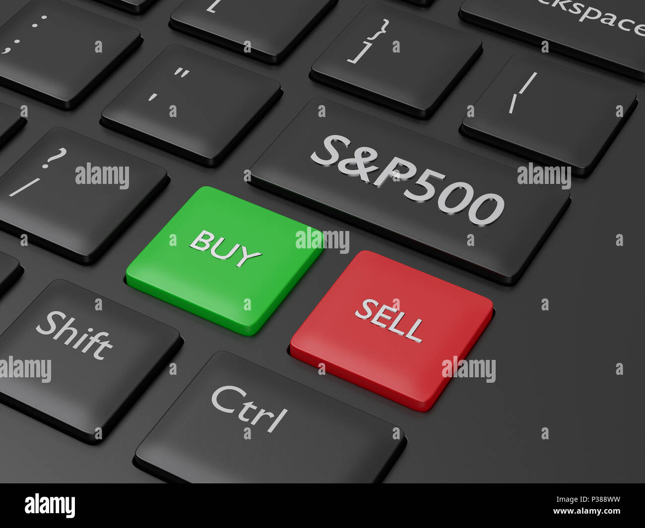 3d render closeup of computer keyboard with S&P 500 index button. Stock ...