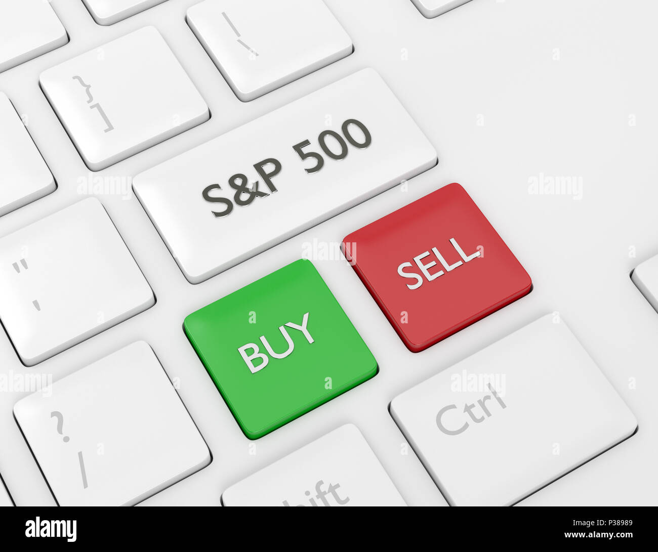 3d render closeup of computer keyboard with S&P 500 index button. Stock ...