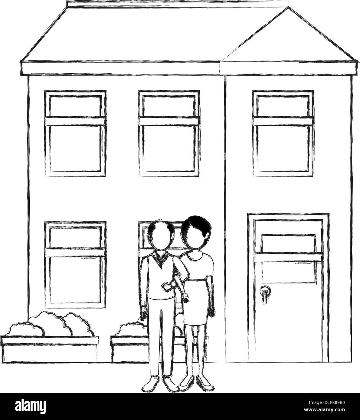 grandparents couple outside the house vector illustration design Stock ...