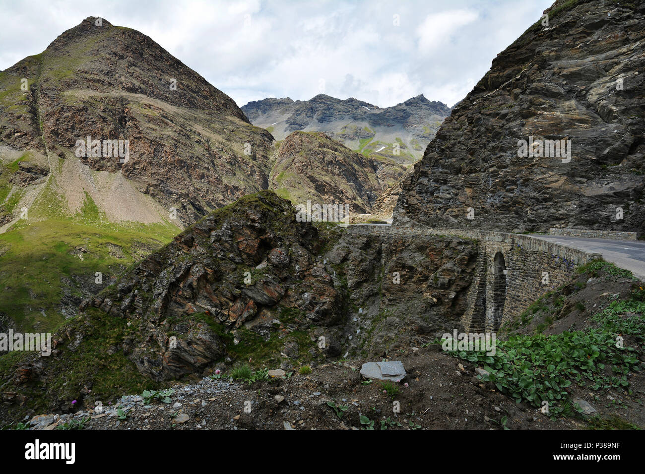 Val d'Iser road with Col de l'Iseran mountain pass in France, the ...