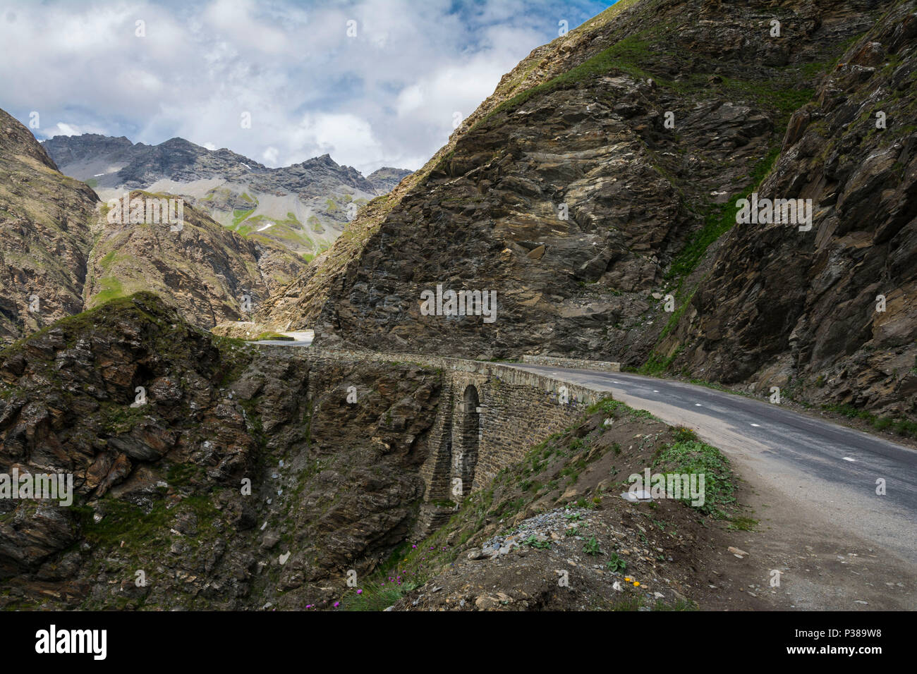 Val d'Iser road with Col de l'Iseran mountain pass in France, the ...