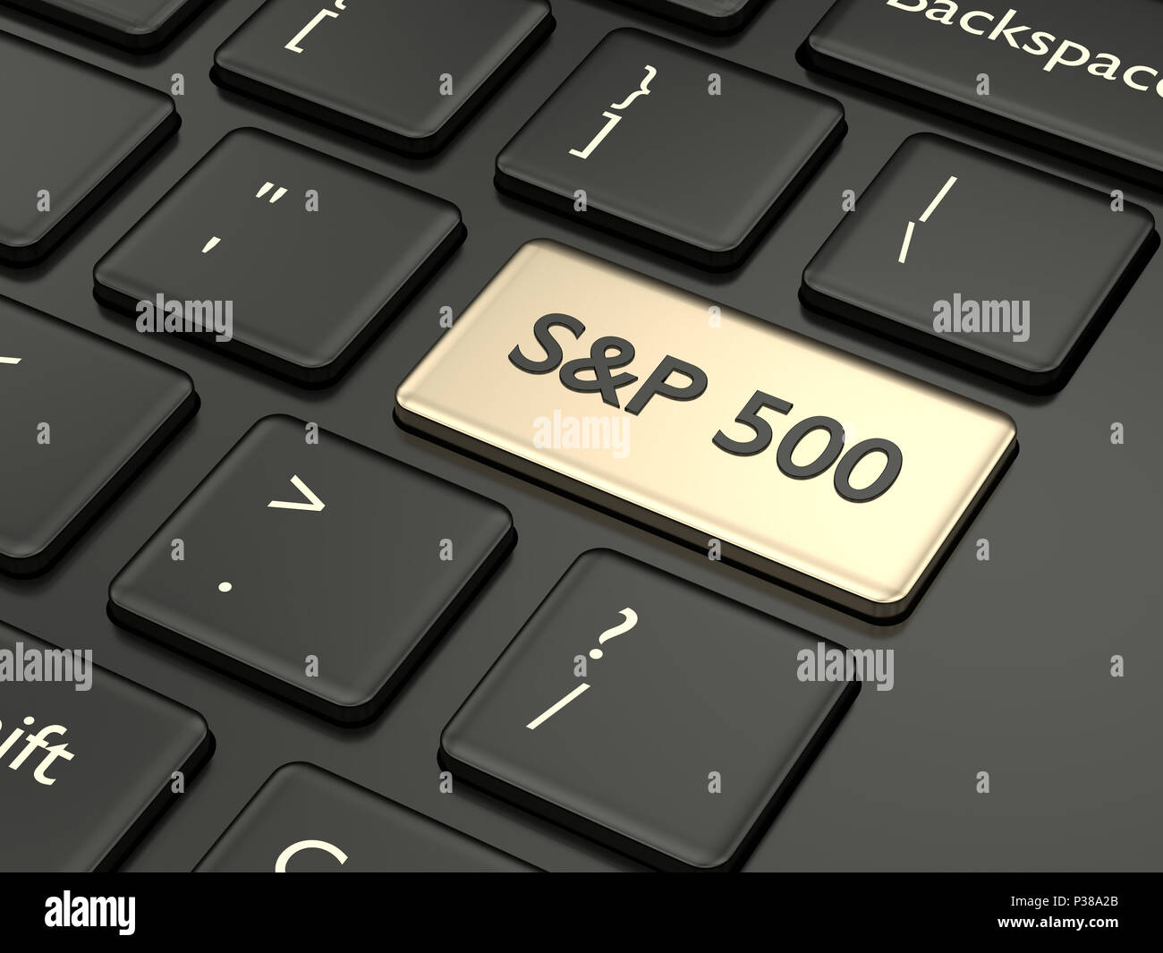 3d render closeup of computer keyboard with S&P 500 index button. Stock ...