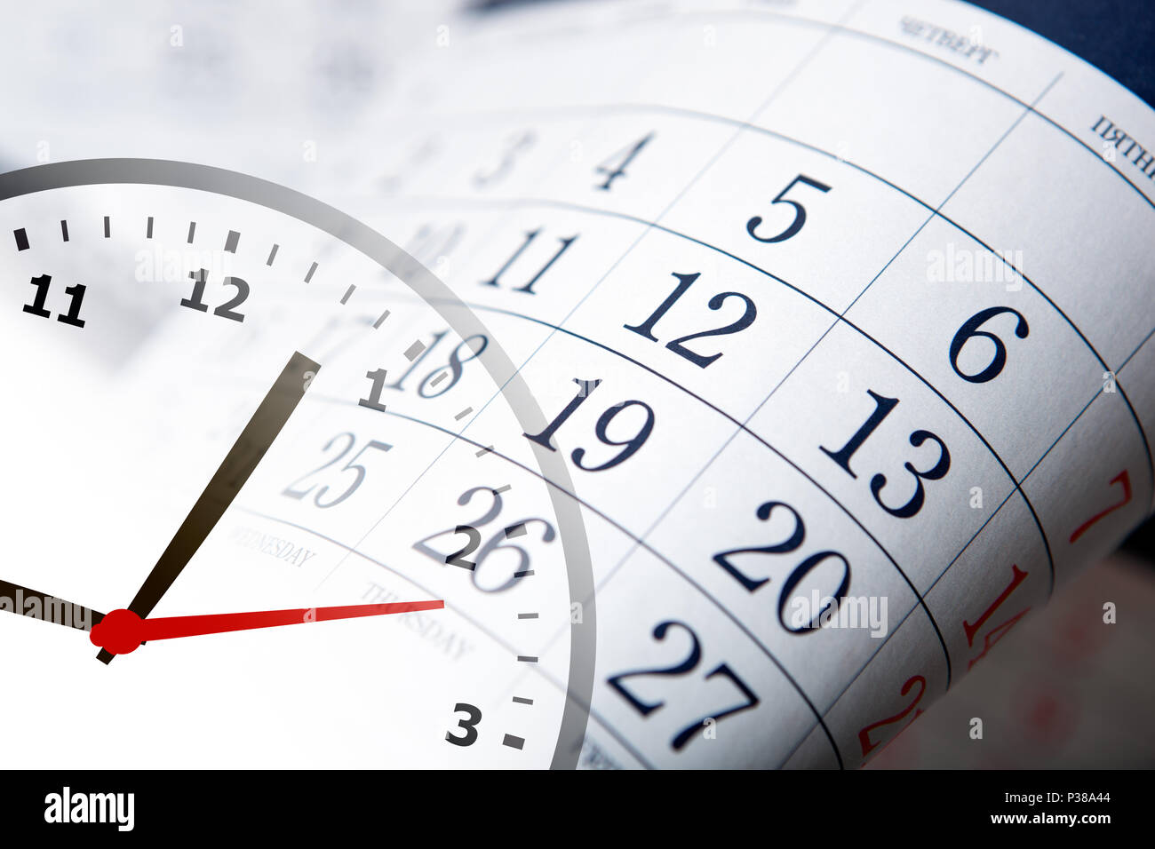 wall calendar calendar with the number of days and clock close up Stock ...