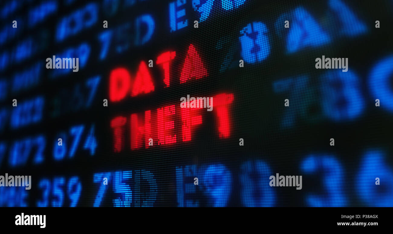 Cyber attack and data theft concept. Red alert, warning and buzzword in ...