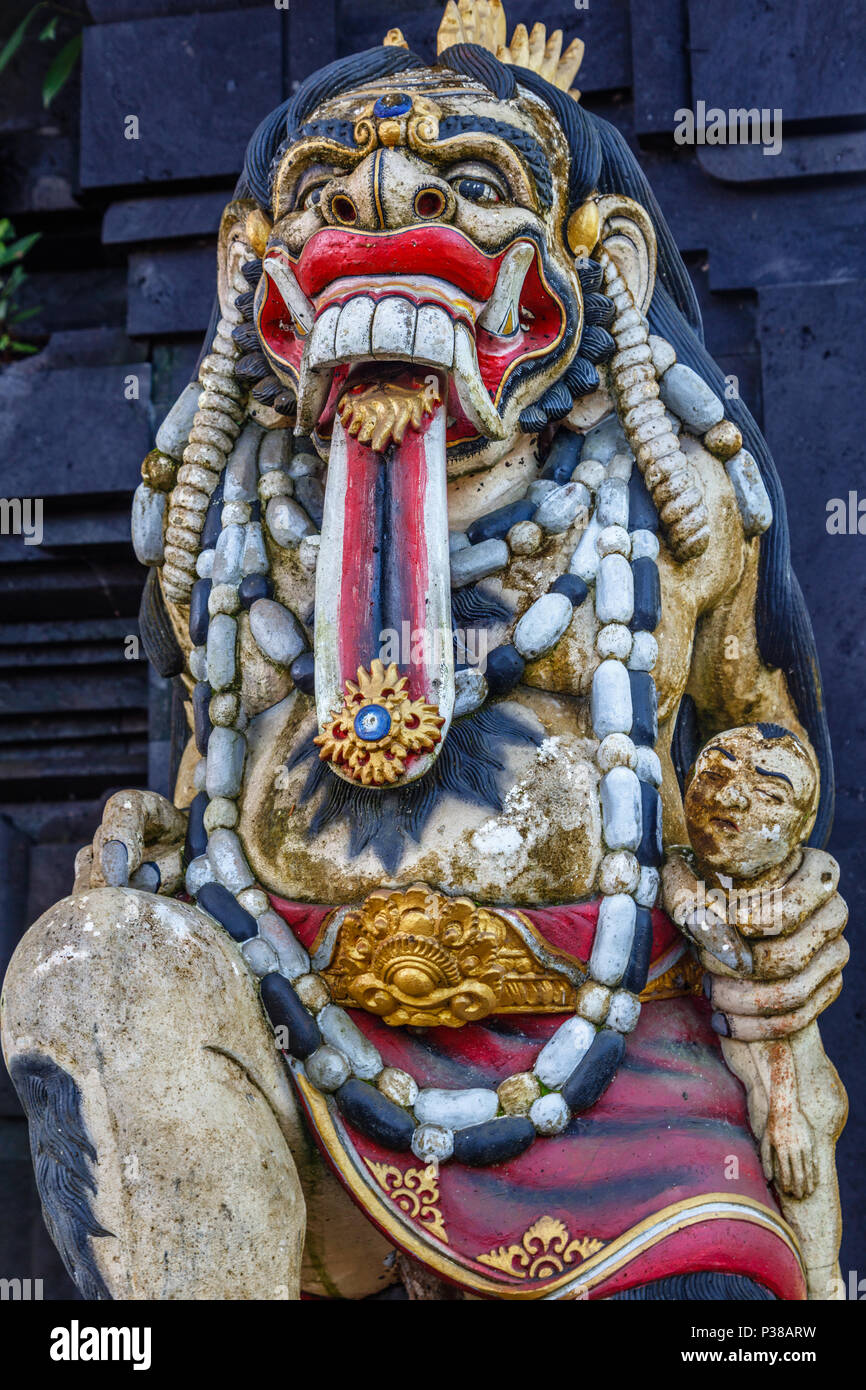 Demon statue at a Pura Dalem (Temple of the Dead) entrance, Canggu ...