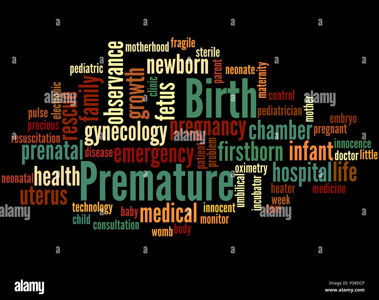 Premature birth, word cloud concept on black background Stock Photo - Alamy