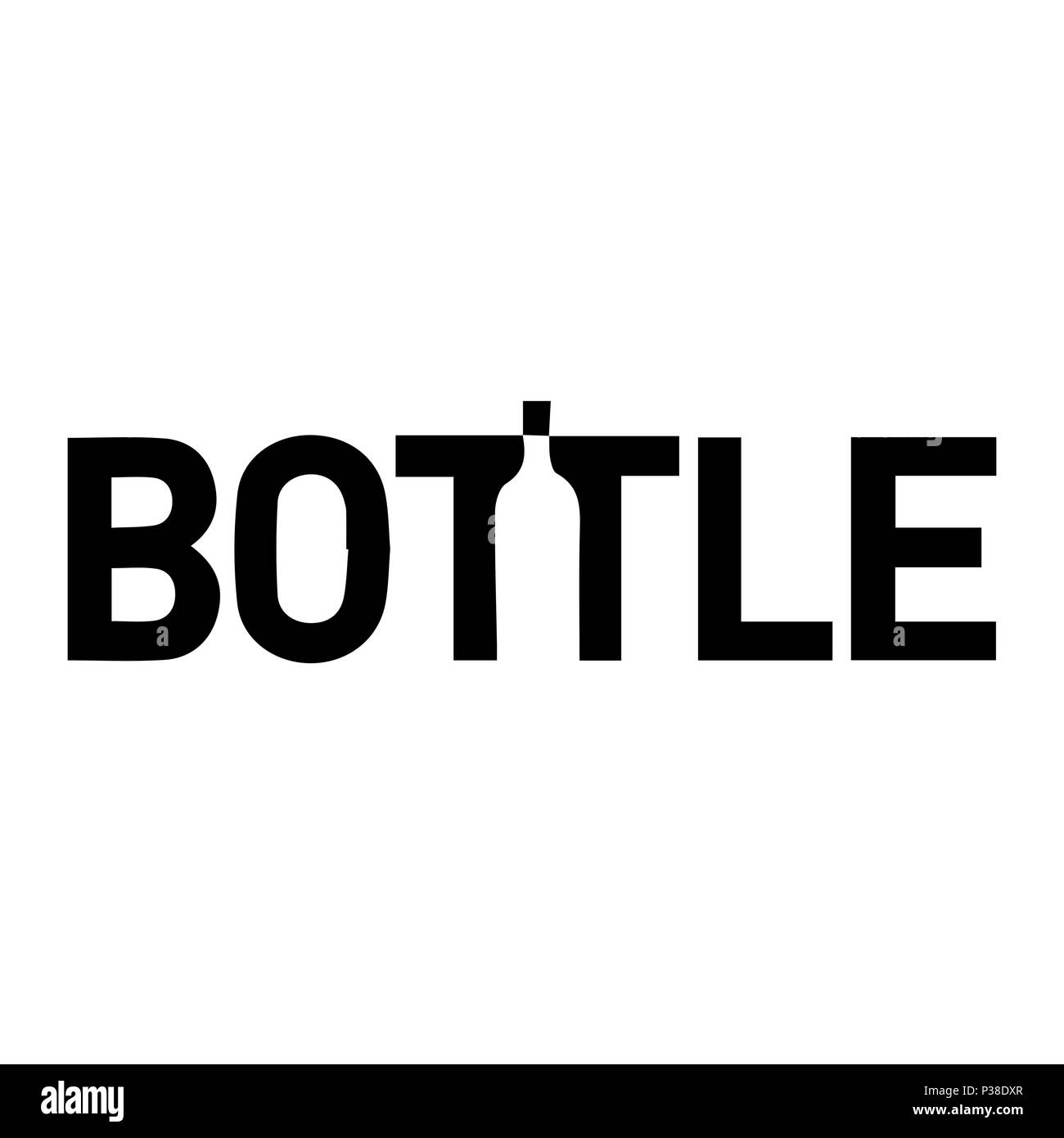 Lettering Bottle. Vector illustration of the text. Black inscription on ...