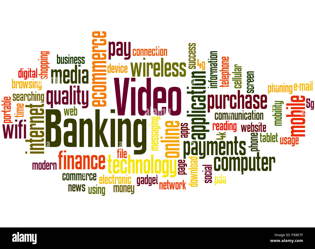 Video banking, word cloud concept on white background Stock Photo - Alamy