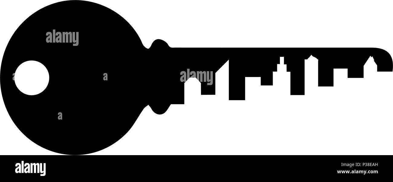 The key with the silhouette of the city. Vector illustration. Isolated ...