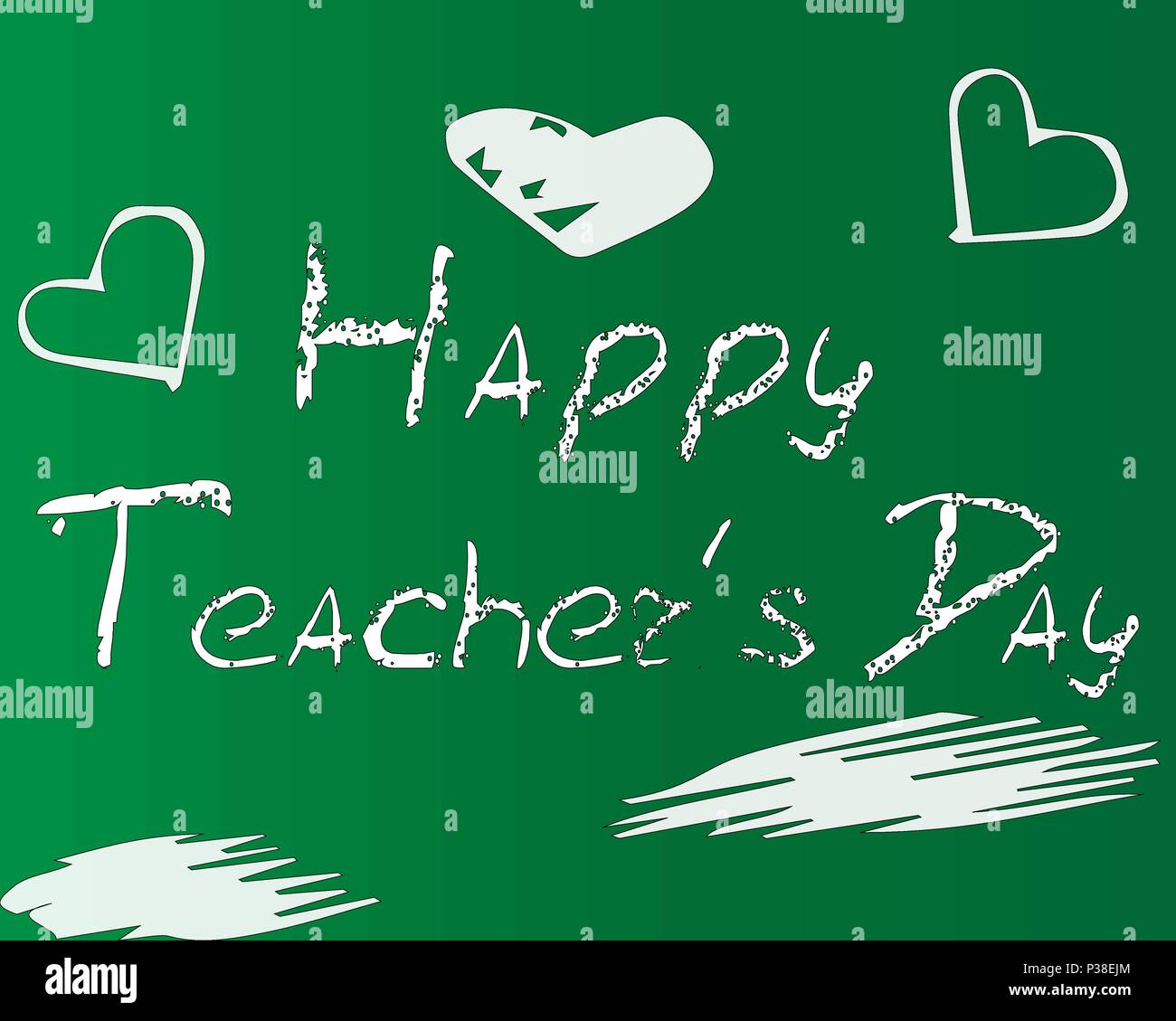 Happy Teachers' Day. A white lettering a chalk on a green blackboard ...