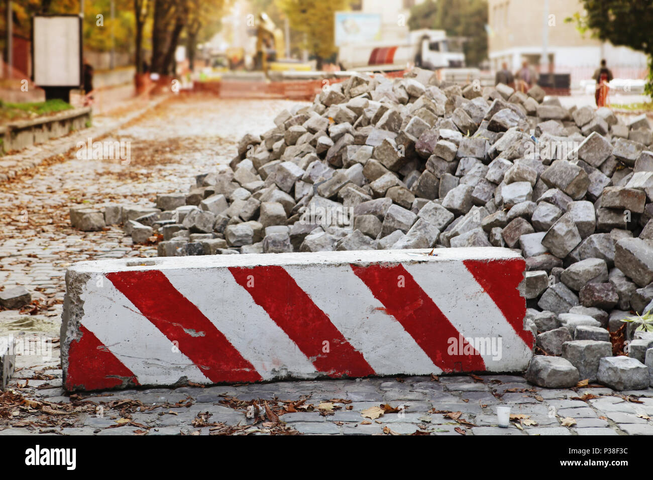 repair of the ancient European road by stone blocks Stock Photo - Alamy