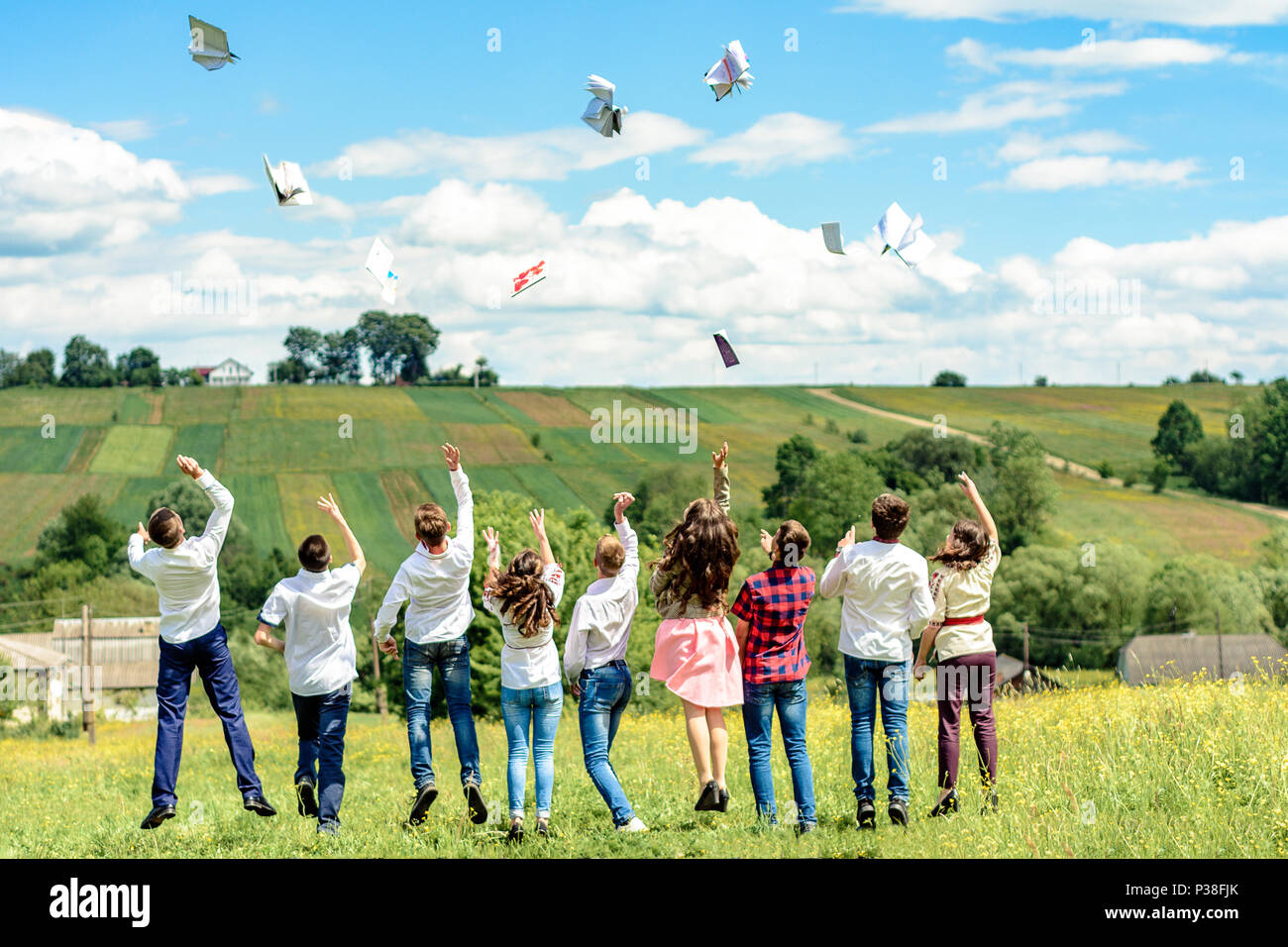 graduation warm joyful spring day at schoolchildren Stock Photo - Alamy