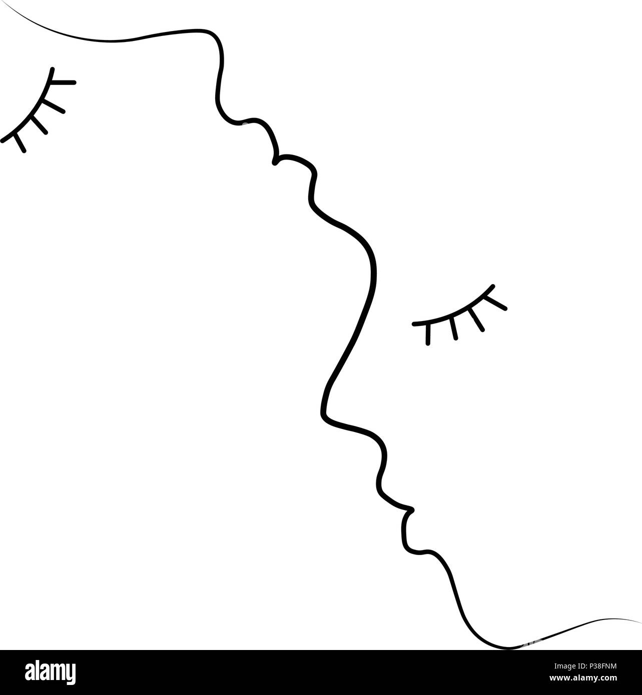 Two silhouettes of people drawn with one line. Simple vector ...