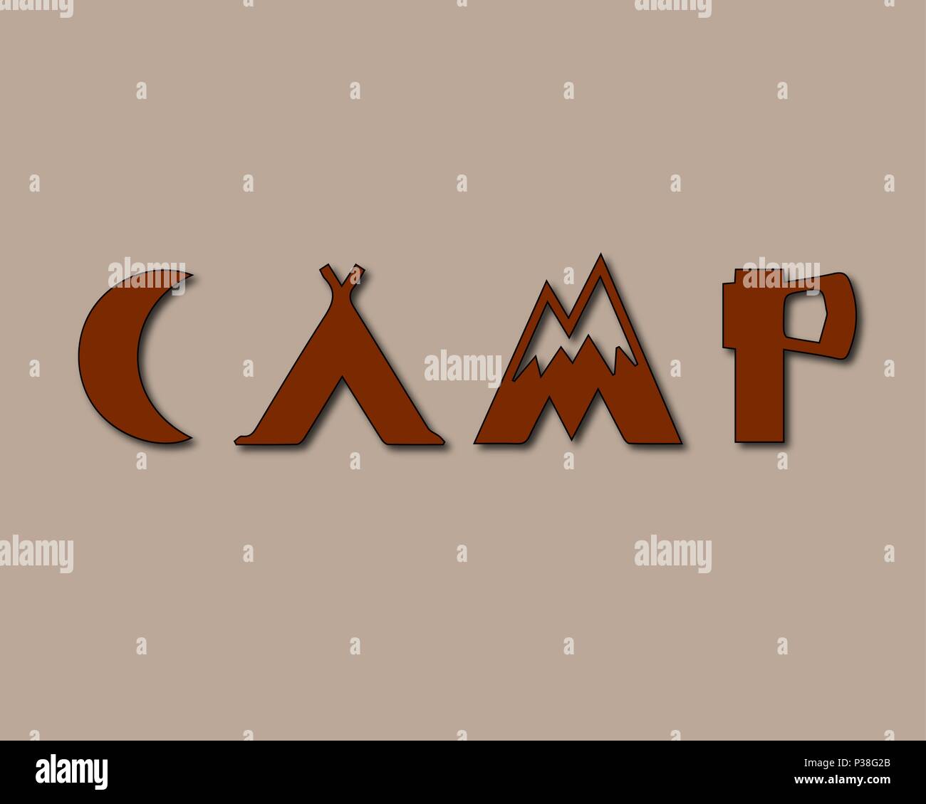 Vector lettering CAMP. Abstract text for summer, rest, active ...