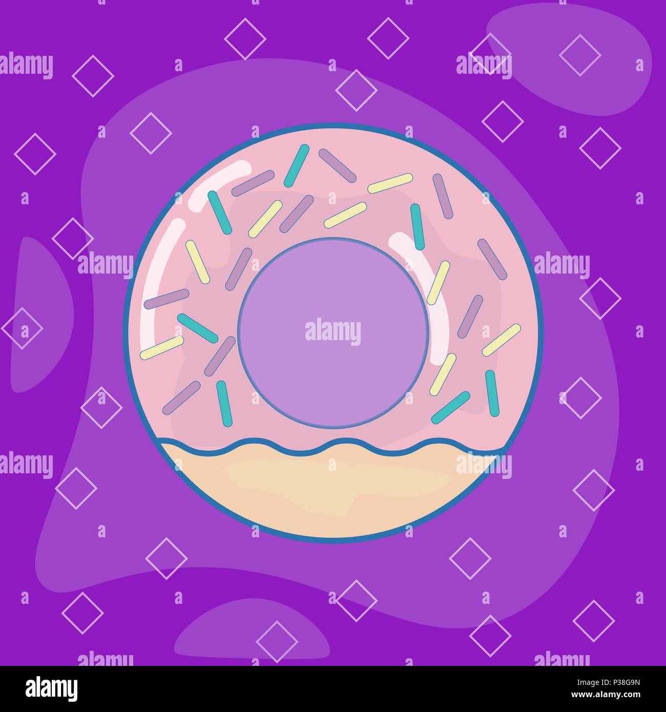 The pink doughnut on a violet background. Vector illustration of a ...